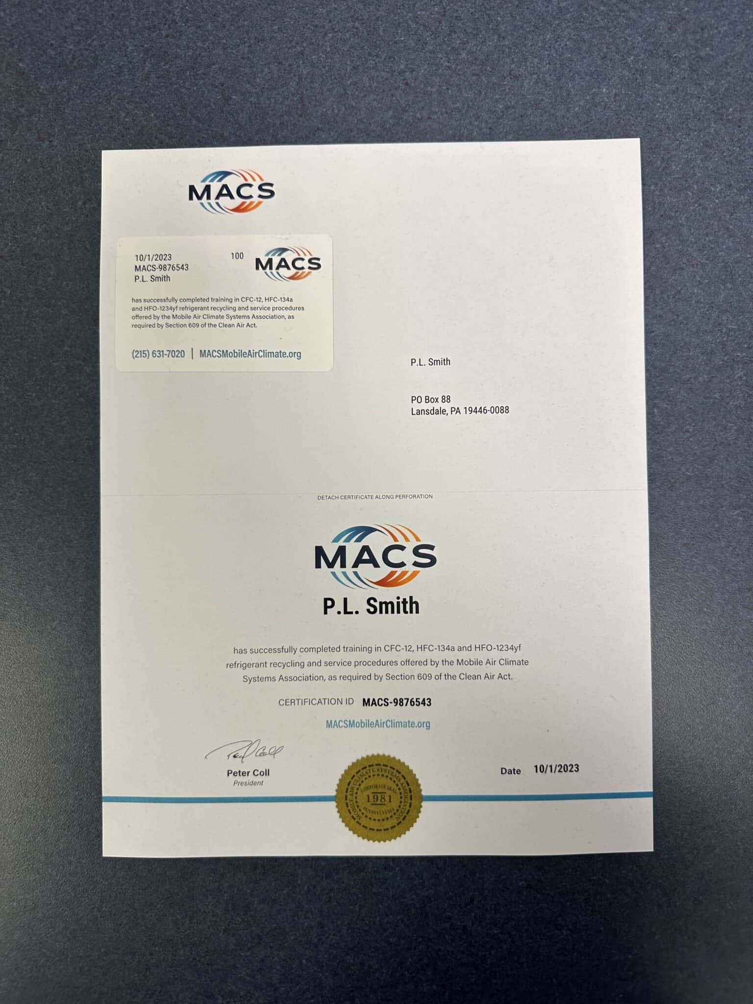 EPA 609 Certification Tests & Training Materials with MACS